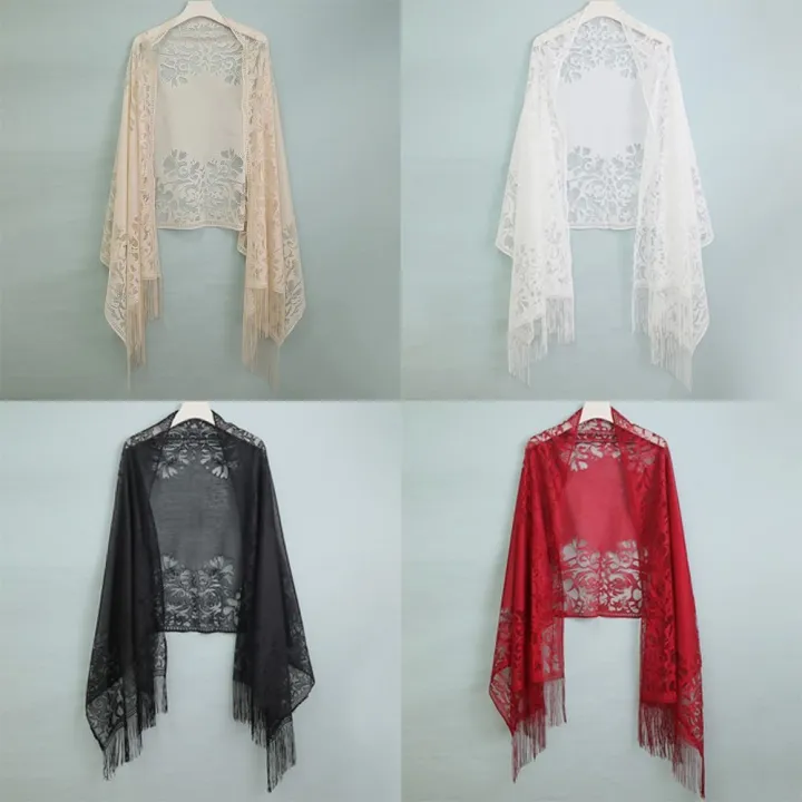 Wedding Accessories With Tassel Women Shawl Hollow Multicolored Evening ...