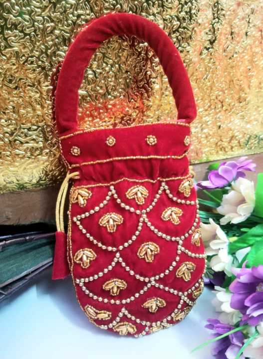 Nepali Style Surke Thaili, Thaili,Red Rhine pote Studded Thaili Small ...