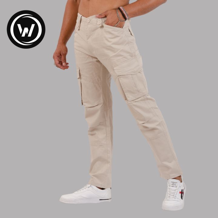 Wraon Cream Stretchable Premium Cotton Fancy Cargo Box Pant For Men ...