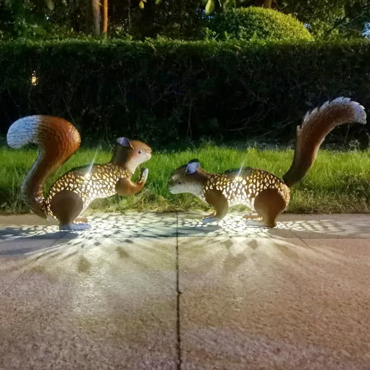 Handcrafted Solar Squirrel Garden Light Set Decorative Metal Outdoor ...