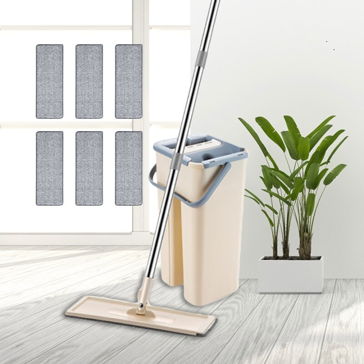 SCRATCH Cleaning Mop with Bucket Hands-Free Microfiber Flat Spin Mop ...