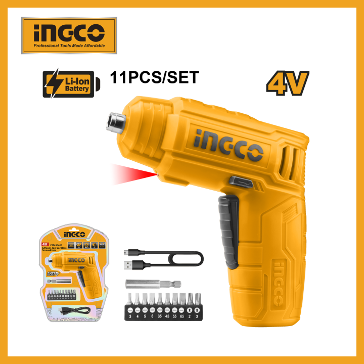 INGCO 4V 4N.m Max Torque Rechargeable Electric Cordless Screwdriver Kit ...