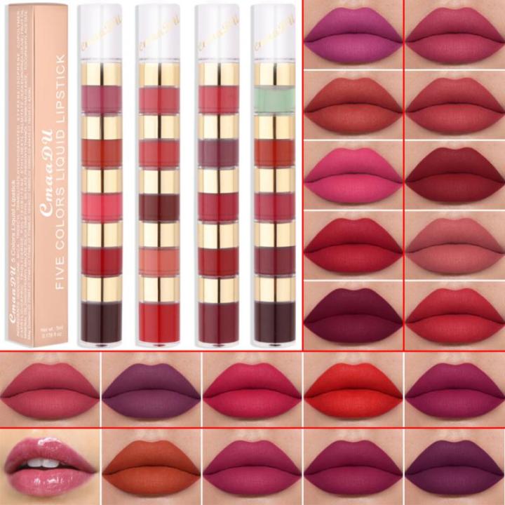 In 1 Matte Lipstick Kit Combo Strip Velvet Red Lip Tint Non-stick Cup ...