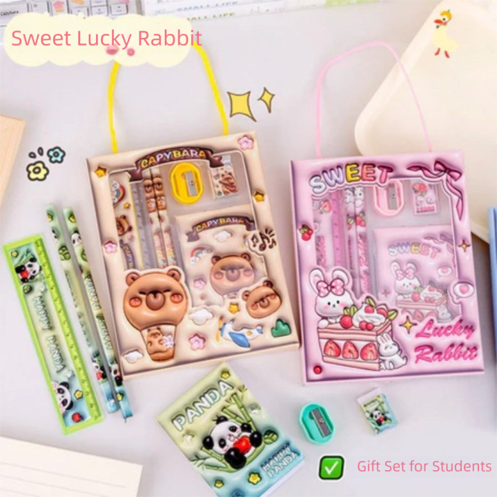 New Capibara Study Stationery Set With Tote Bag Portable Pencil Eraser ...