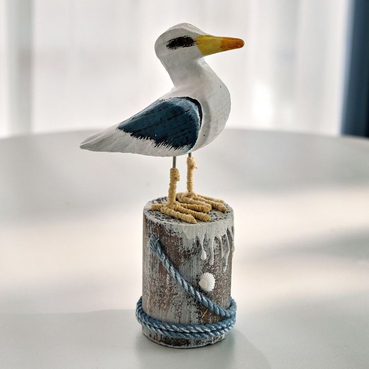 Durable Mediterranean Style Wooden Seagull Craft Handmade Seaside Theme ...