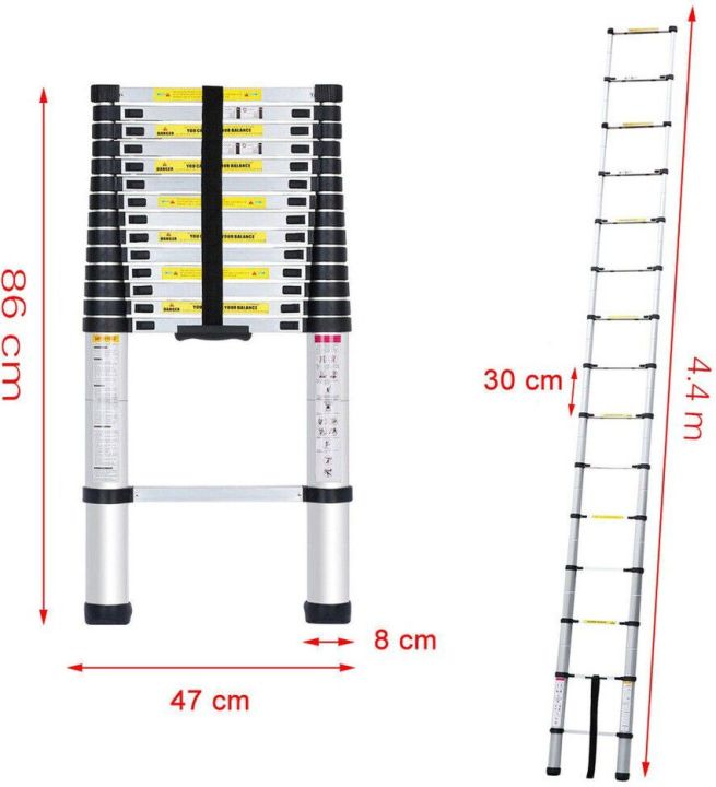 14.5FT/4.4M Telescopic Ladder, Aluminium Extension Ladder, Multi ...