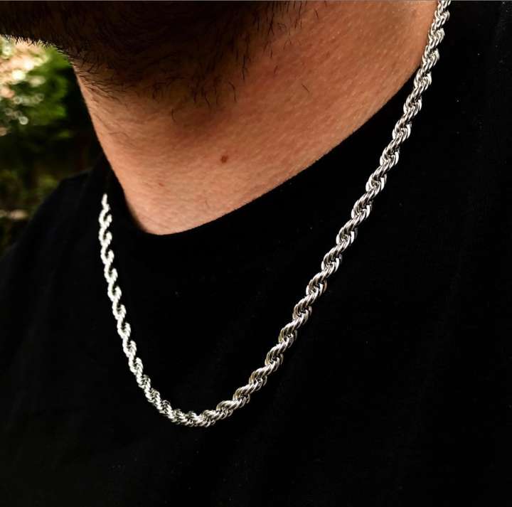 VaryGood Chrome Color Rope Chain Necklace for Men - Stainless Steel ...