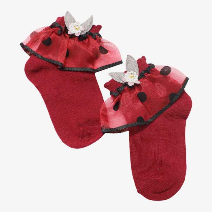 Red Color Floral Designed Cute Baby Socks For Girls | Daraz.com.np