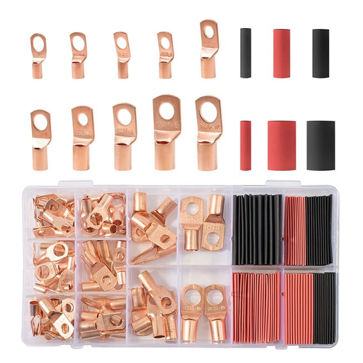 160Pcs Copper Wire Lugs with Heat Shrink Tubing Set, Battery Ring ...
