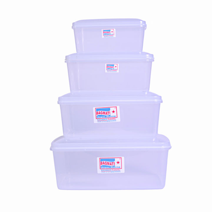 Bagmati 4 Pcs White Transparent Rectangular Plastic Utility Container ...