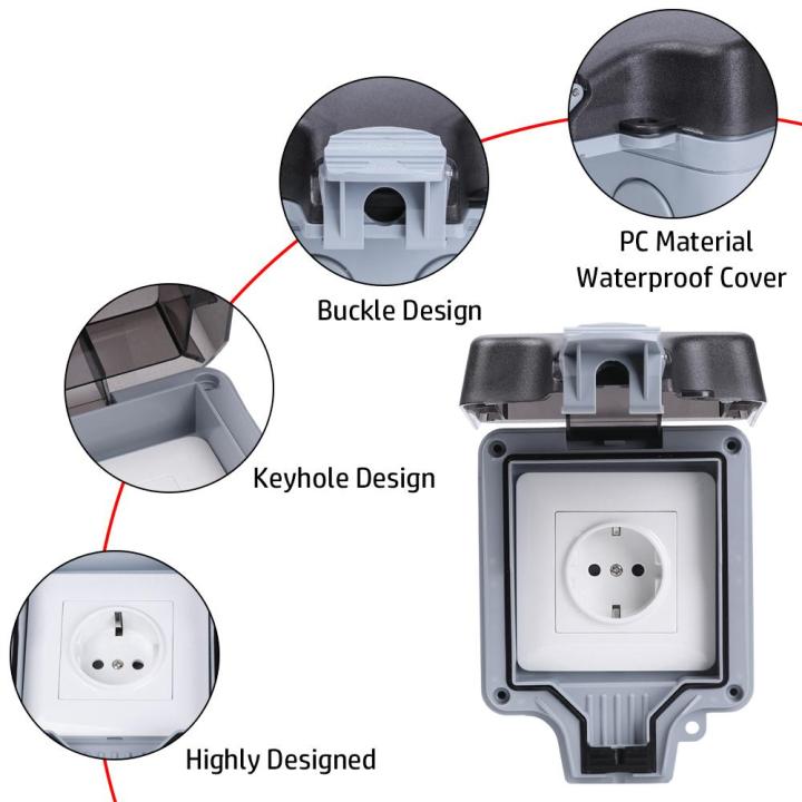 EU Plug Outdoor Switched Wall Electrical Power Outlet 2 Gang Dual USB ...