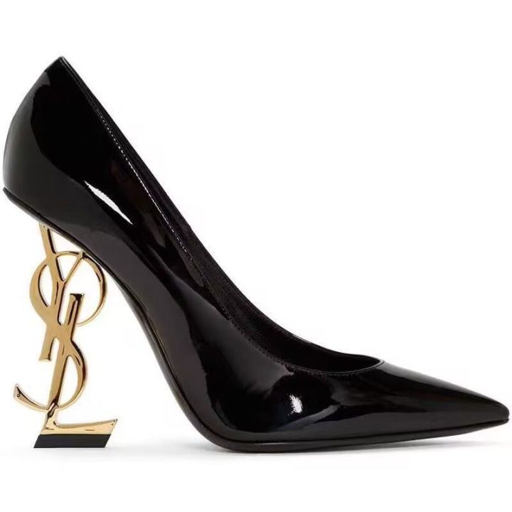 YSL-Inspired Statement High Heels – Luxe Black with Signature Logo Heel ...