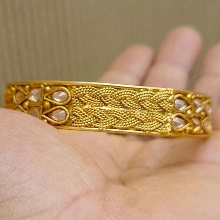 Panchadhatu Bangle With Antique Design Gold Plated Stone Studded Bangle ...
