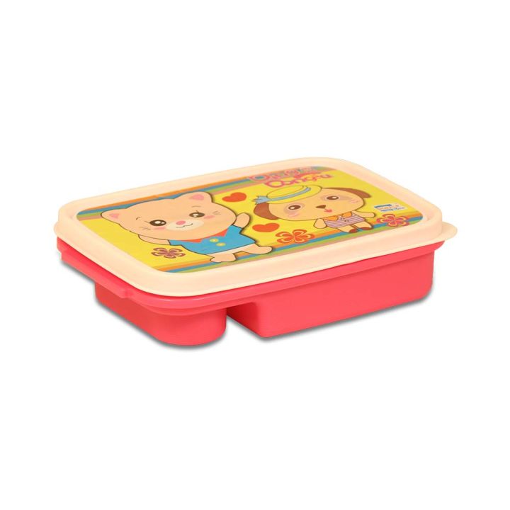 Cartoon Printed Adorable Pink Plastic Kids Children Tiffin Box Set With ...