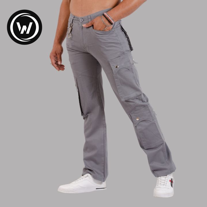 Wraon Dark Grey Stretchable Premium Cotton Fancy Cargo Box Pant For Men ...
