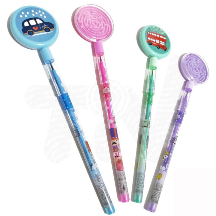 Non-Sharpening Non-Toxic Push-Up Stacking Pencil With Maze Game On Cap ...