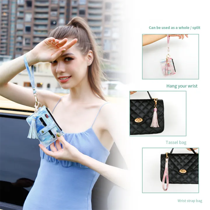 Leather Coin Purse Female Wrist Strap Key Buckle Card Bag Large ...
