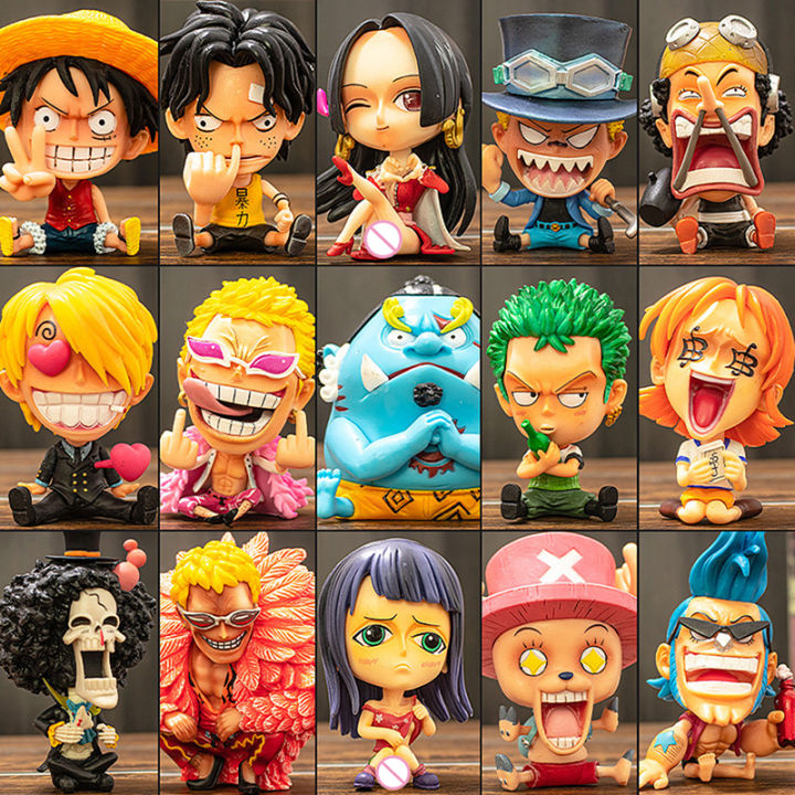 9cm Anime Mini Figure ONE PIECE Sitting Big Head Collection Decoration ...