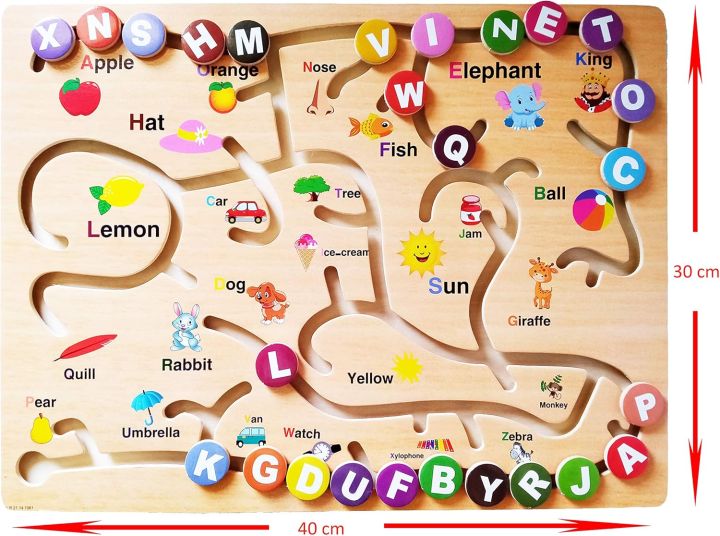 ABC Alphabet Maze Wooden Puzzle Motor Board Game Toy For Kids, Early ...