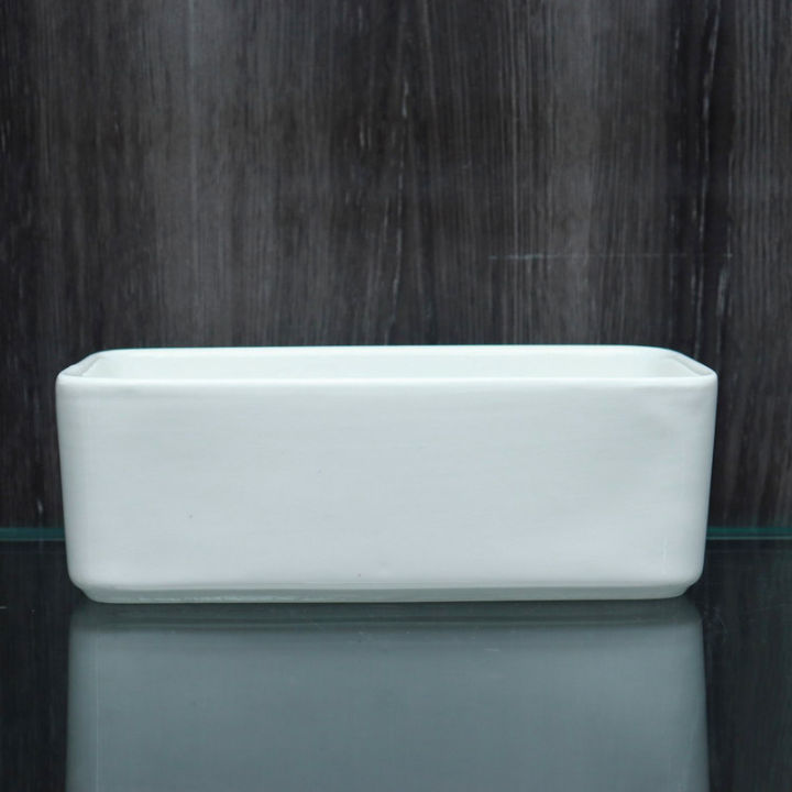White Ceramic Rectangle Shape Flowering Pot | Daraz.com.np