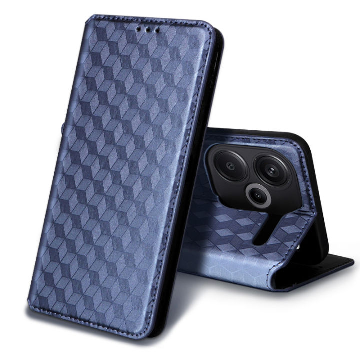 Vantime for Xiaomi Redmi Note 13 Pro Plus 5G Pro+ Case Cubic Pattern Card Wallet Case Stand ...