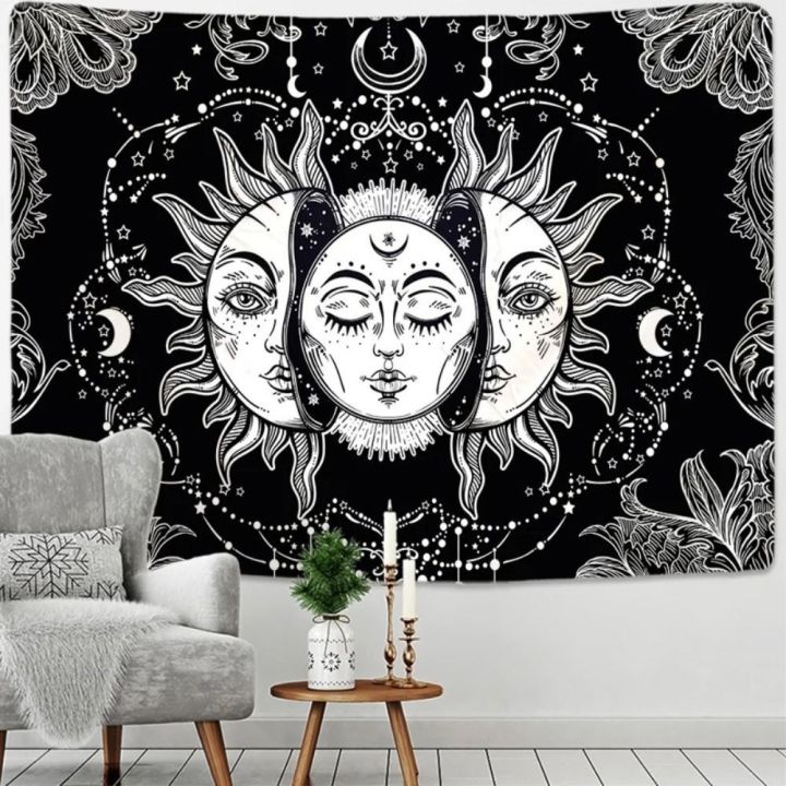 Dorm Decor Blanket White Mandala Tapestry Sun Black Wall Rugs Hanging ...