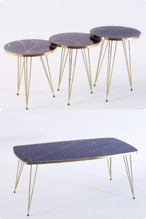 【Pazzy】Mdf Wood Round Nesting Table With Metal Stand Set of 3 Round ...