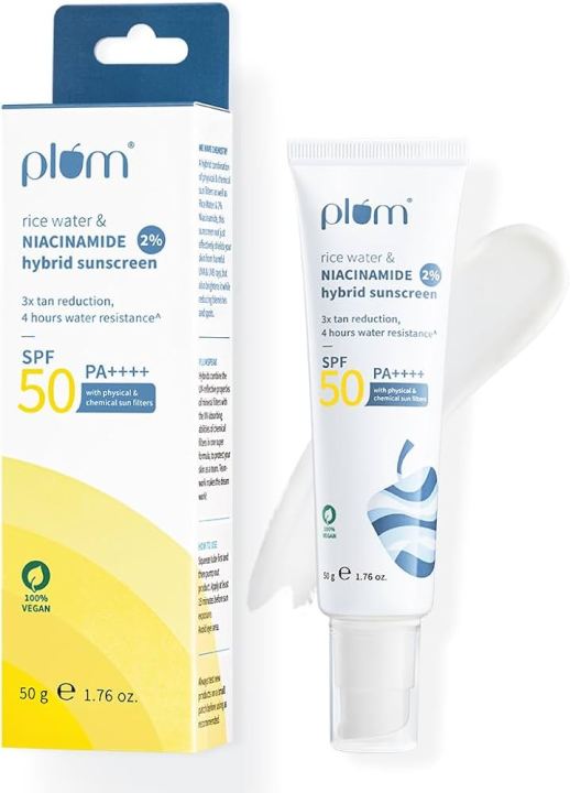 Plum Rice Water And Niacinamide Hybrid Sunscreen SPF 50 PA+++ 50g ...