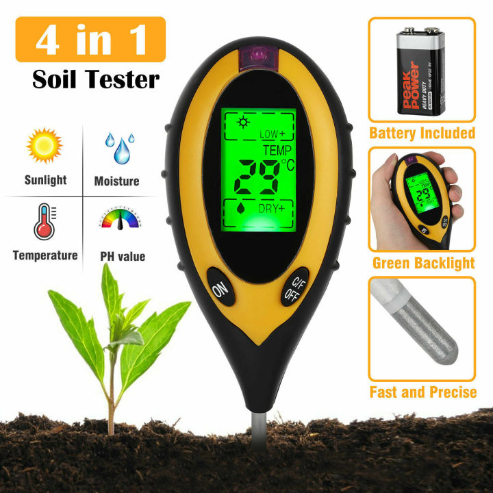 4 In 1 Digital Soil Meter, Ph Meter, Soil Temperature, Light Meter ...