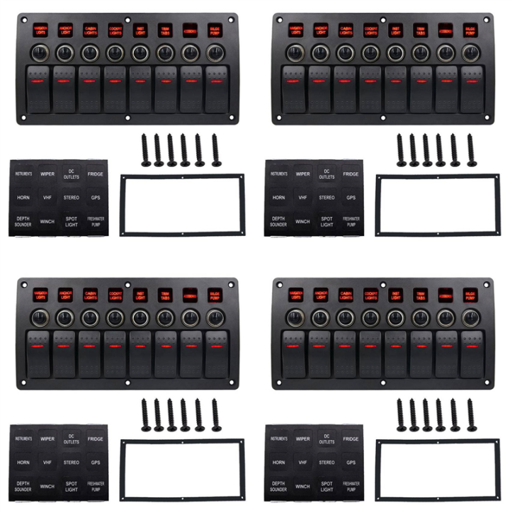 4X Boat Car Marine Rocker Switch Panel 8 Gang 3PIN & Circuit Breaker ...