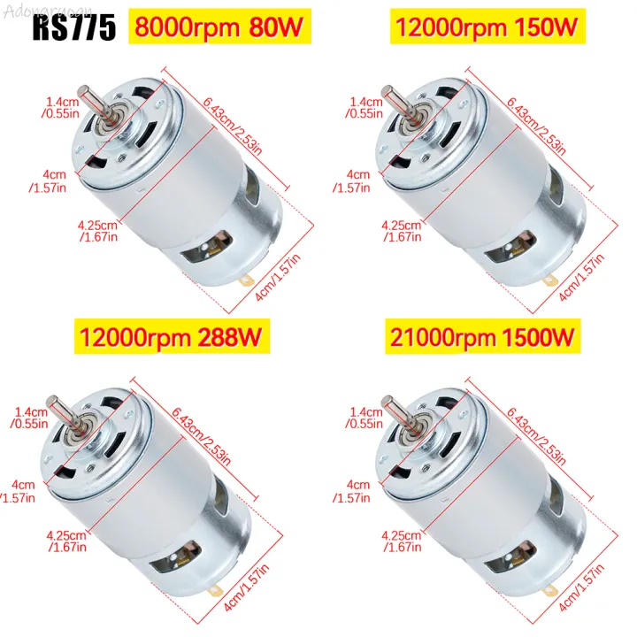 NEW Adongruoan 775 Motor DC 12V-24V 150W/288W Double Ball Bearing ...