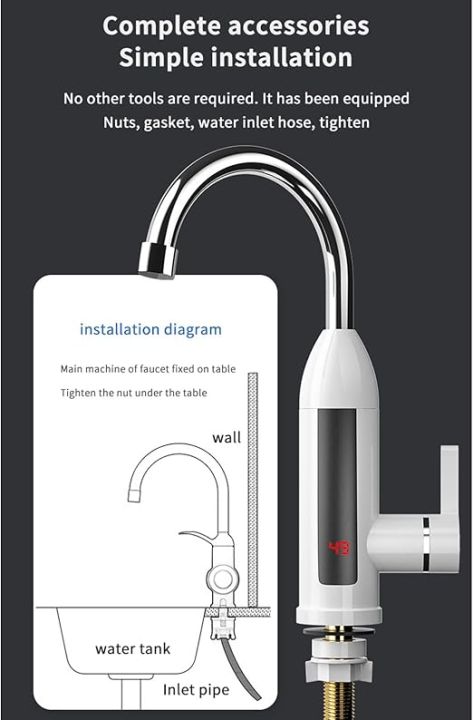 Electric Instant Heater Tap 3000 W Bendable Bathroom Kitchen Heating Tap 3sec Instant Tankless ...