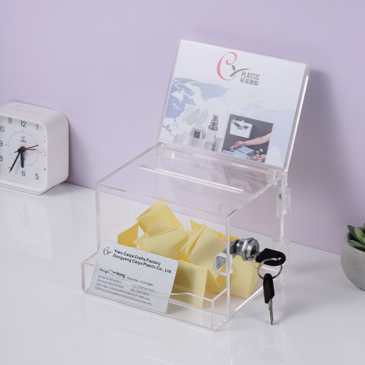 Clear Card Box Acrylic Donation Box Transparent with Lock Ballot Box ...