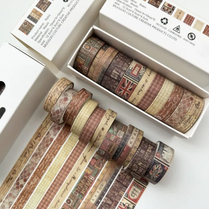 Vintage Style 10 Rolls Washi Tape Set Adhesive Multi-Pattern DIY ...