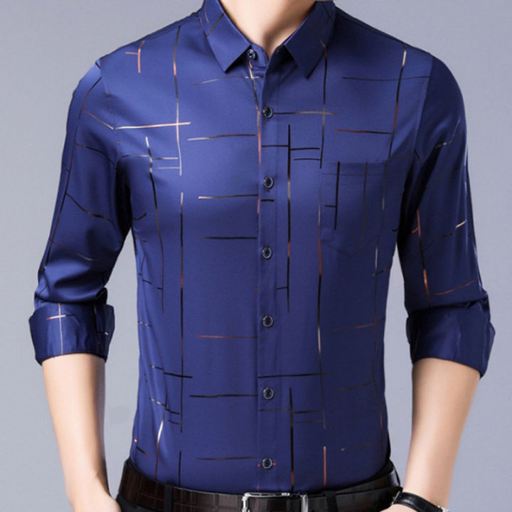 Outside the station explosions ice silk shirt men's summer business ...