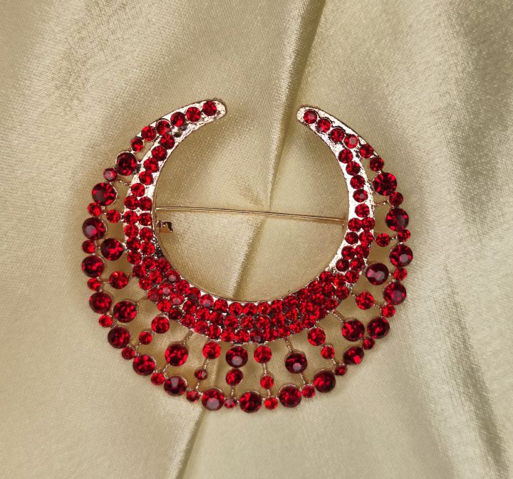 Elegant Red Stone Moon Brooch for Women – Stylish Saree Pin for ...