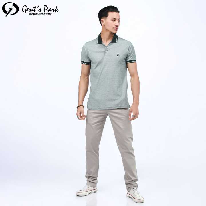 Gents Park Dark Green/Grey Color Plain Lining Design Half Sleeves Polo ...