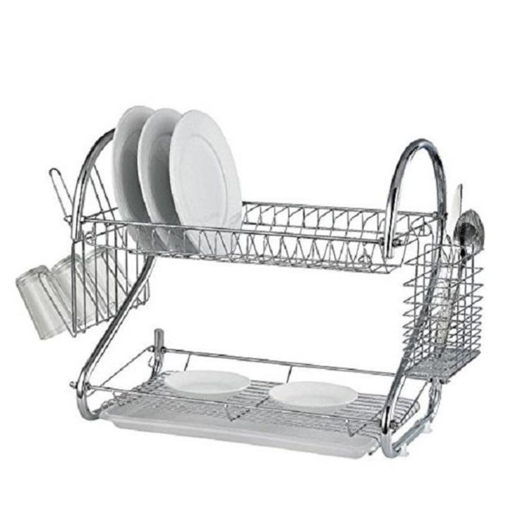 2-Tier Stainless Steel Dish Drainer - Double Layer Chrome Dish Rack ...