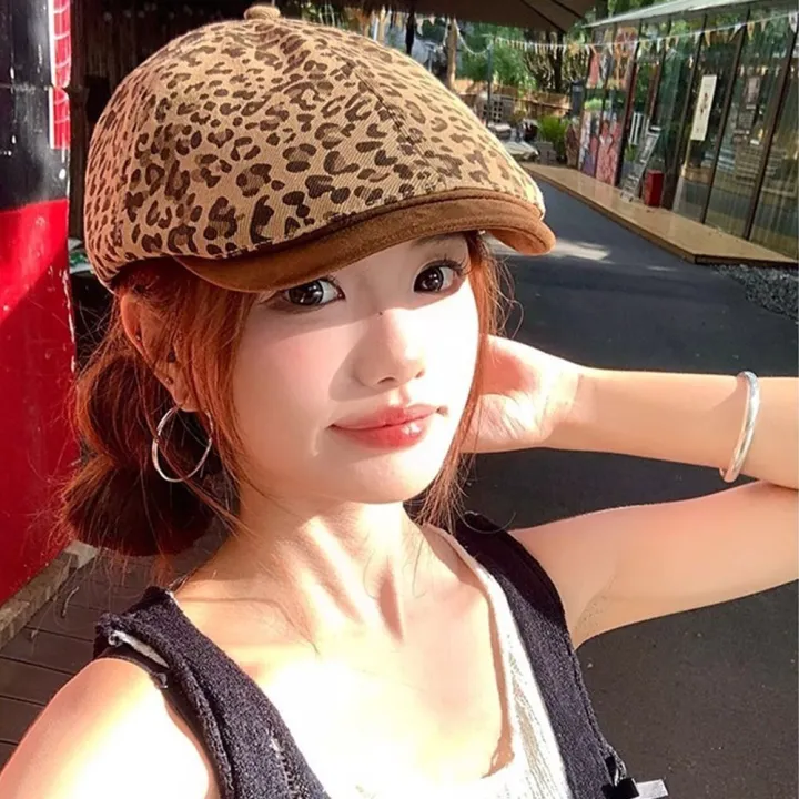 Trend Vintage Leopard Print Beret Flat Y2k Leopard Newsboy Cap Classic ...