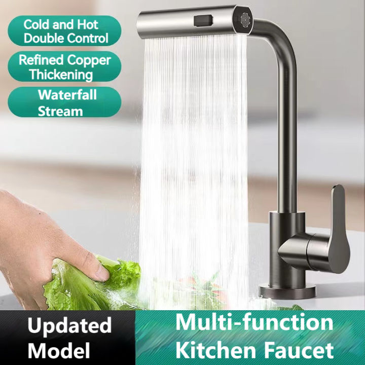 Waterfall Kitchen Faucets Pull Out Hot Cold Mixer Rainfall Spray ...