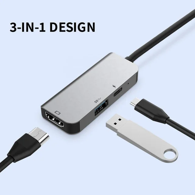 USB Type C To HDMI 3 In 1 Cable Converter Type-C To HDMI / USB 3.0 ...
