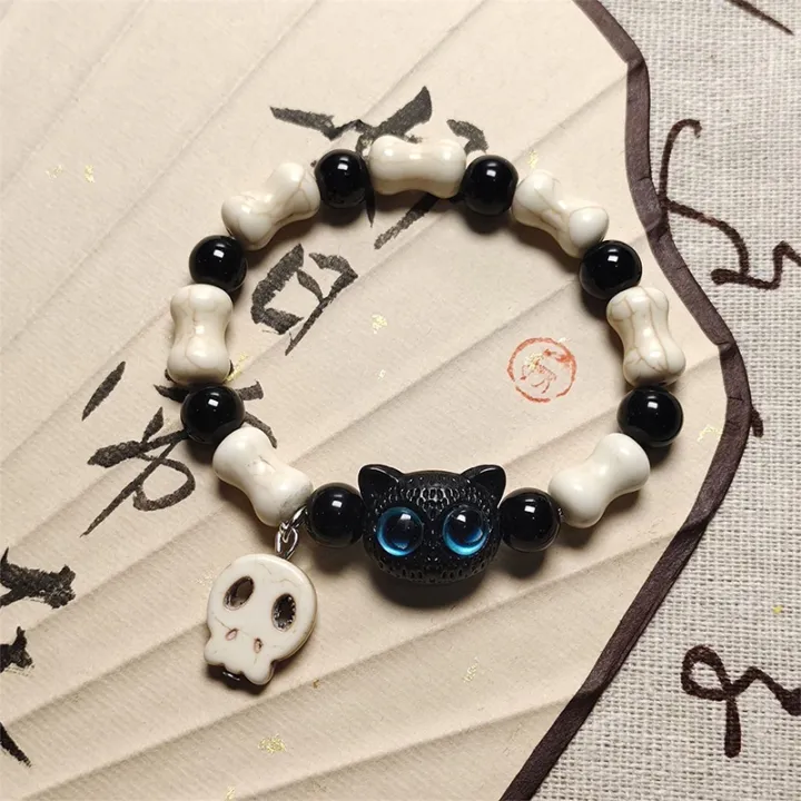 Cute Light Black Cat Bracelet Fashion Cartoon Animal Beaded Bracelet ...
