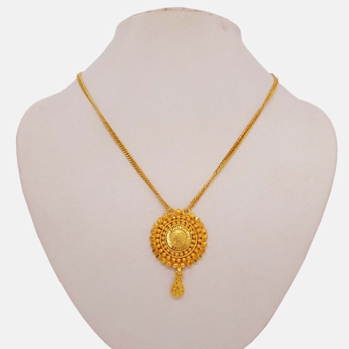 Gold Plated Round Stylish Coin Design Pendant With Panchadhatu Chain ...