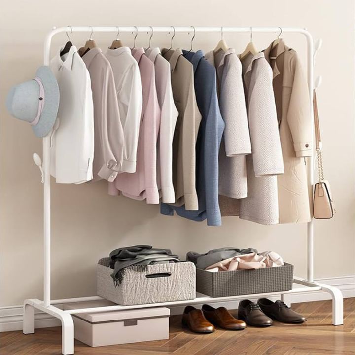 Metal Coat Rack And Clothes Hanger Stand With Side Hooks And Bottom ...