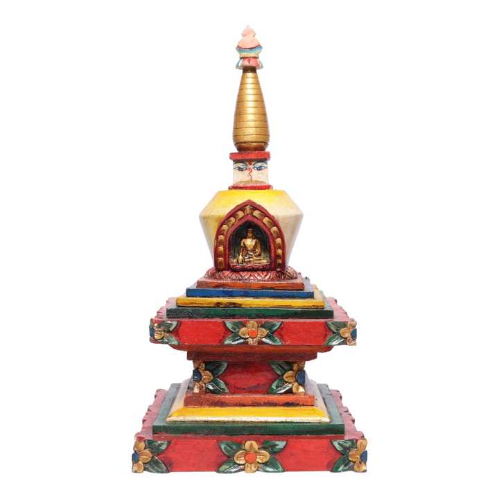 Wooden Colorful Stupa With Floral Design | Daraz.com.np