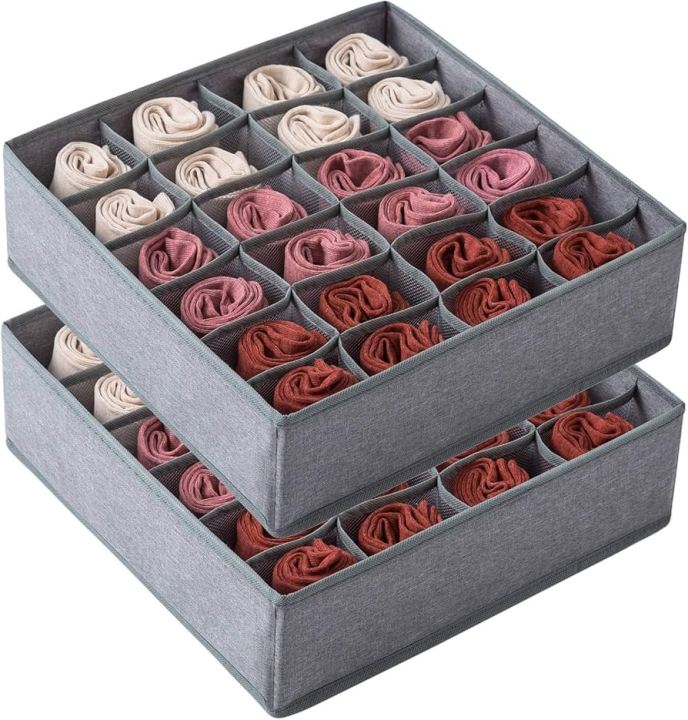 24 Grid Compartments Foldable Closet Organizer Storage Boxes for Socks ...