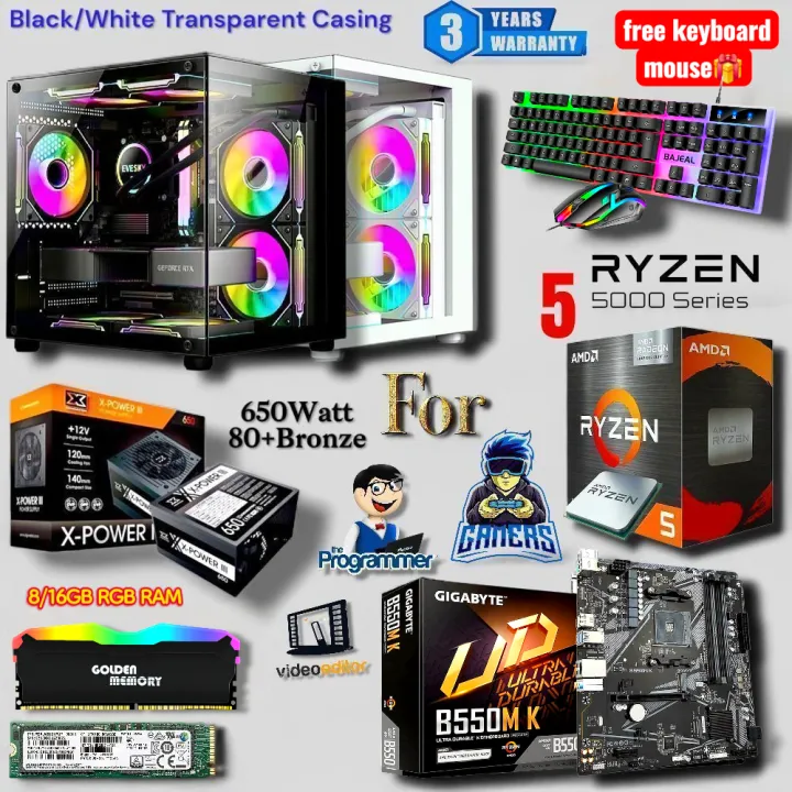 Transparent White Gaming PC Full Setup Ryzen 5 5600GT, White Gaming ...