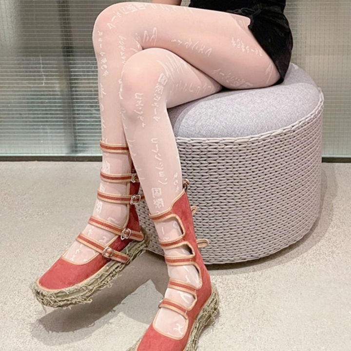 Life Leisure Japanese Letter Print Black Pantyhose Stockings Plus Size ...