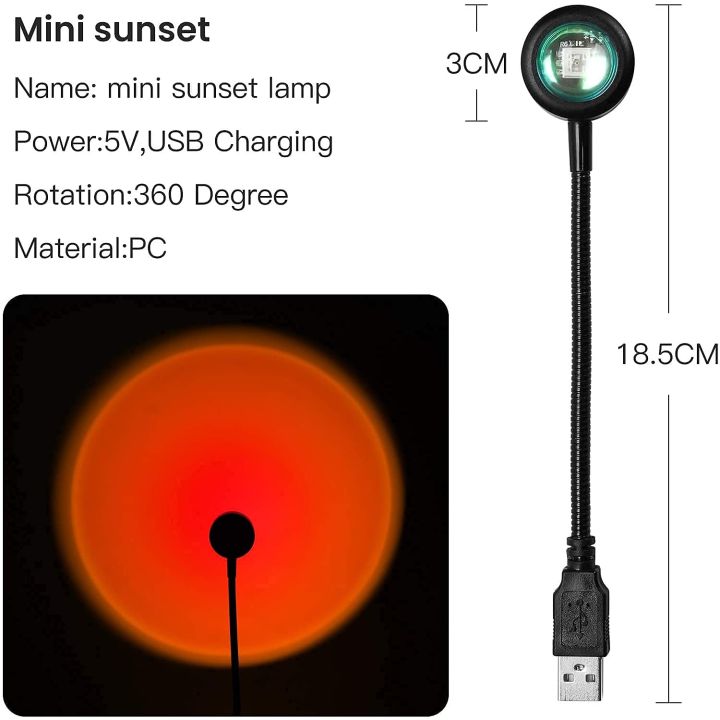 USB Sunset Light with 3 Colors Modes and 13 Functions 360 Degree ...