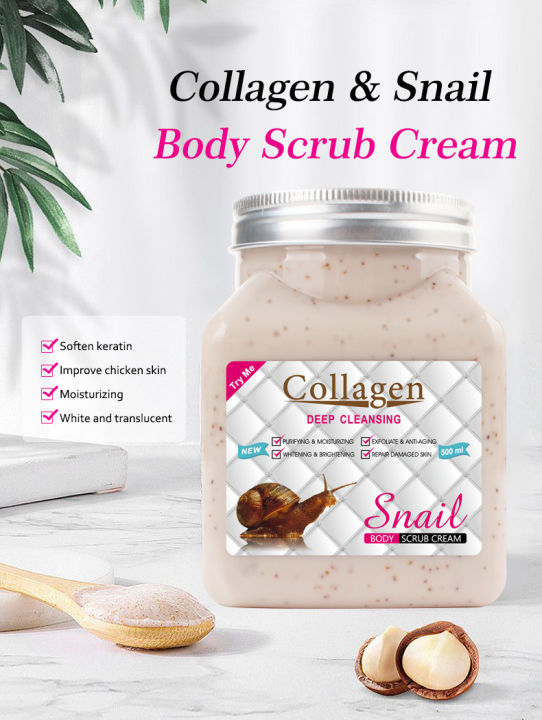 Collagen & Snail Body Scrub Cream Skin Brightening Moisturizing Body ...